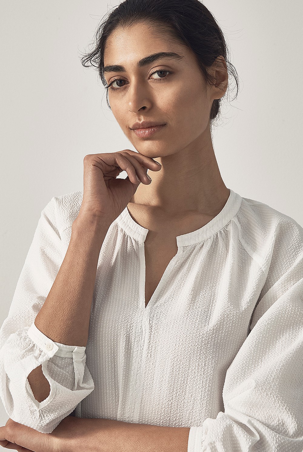 Marshmallow Raglan Seersucker Top - WOMEN Shirts | Trenery