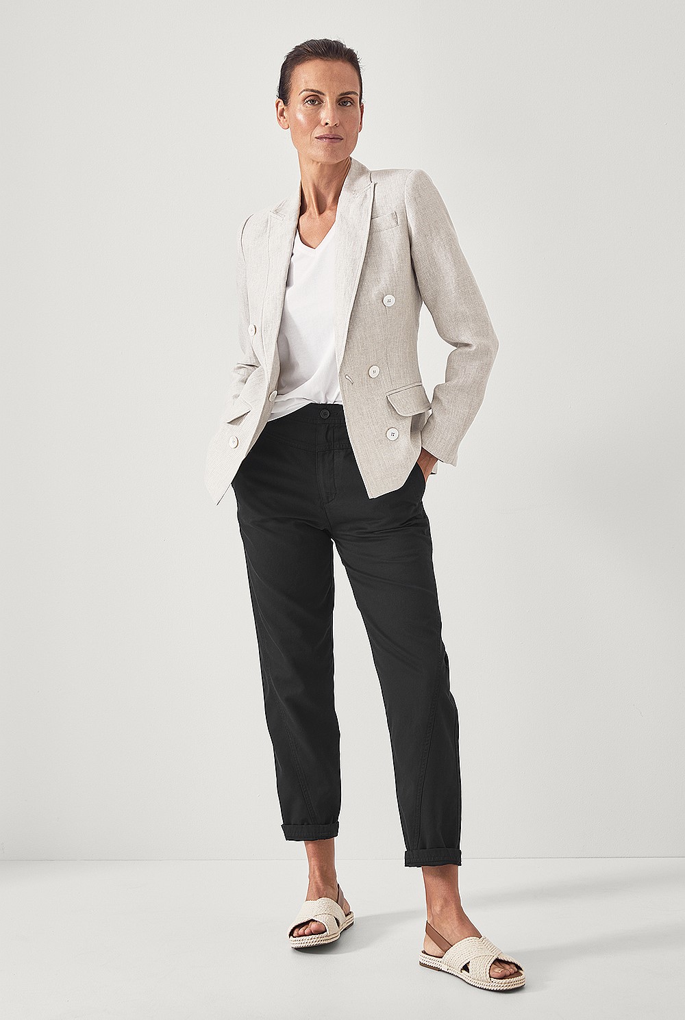 Black Garment Dyed Yoke Detail Chino - WOMEN Pants | Trenery