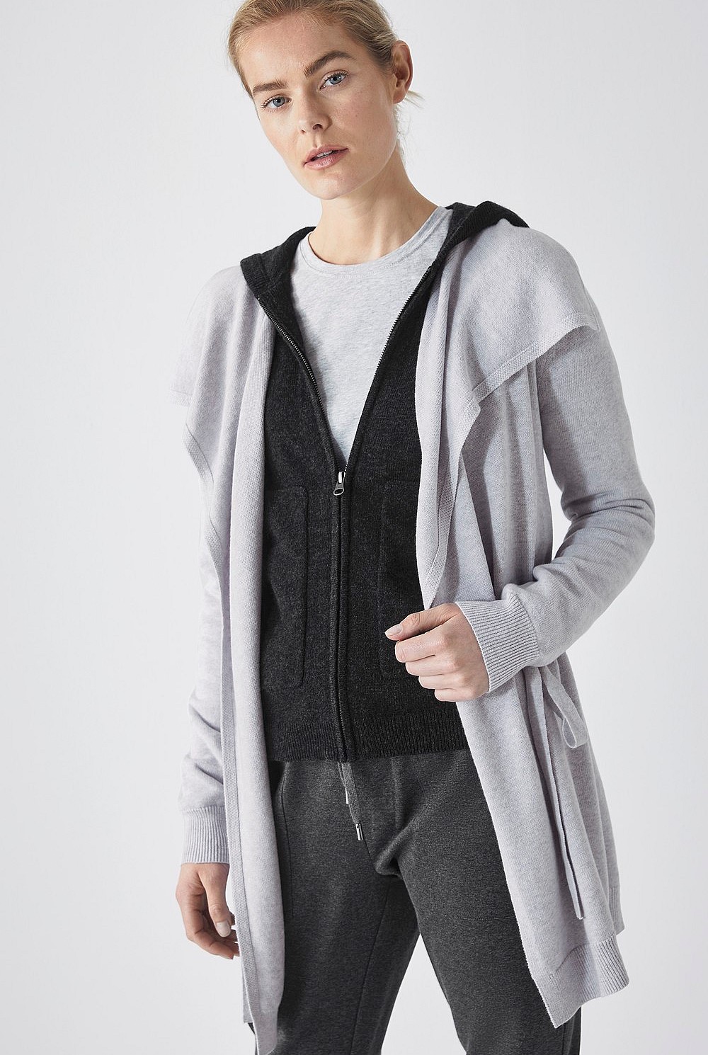 Light Grey Melange Merino Cotton Waterfall Cardigan - WOMEN Knitwear ...