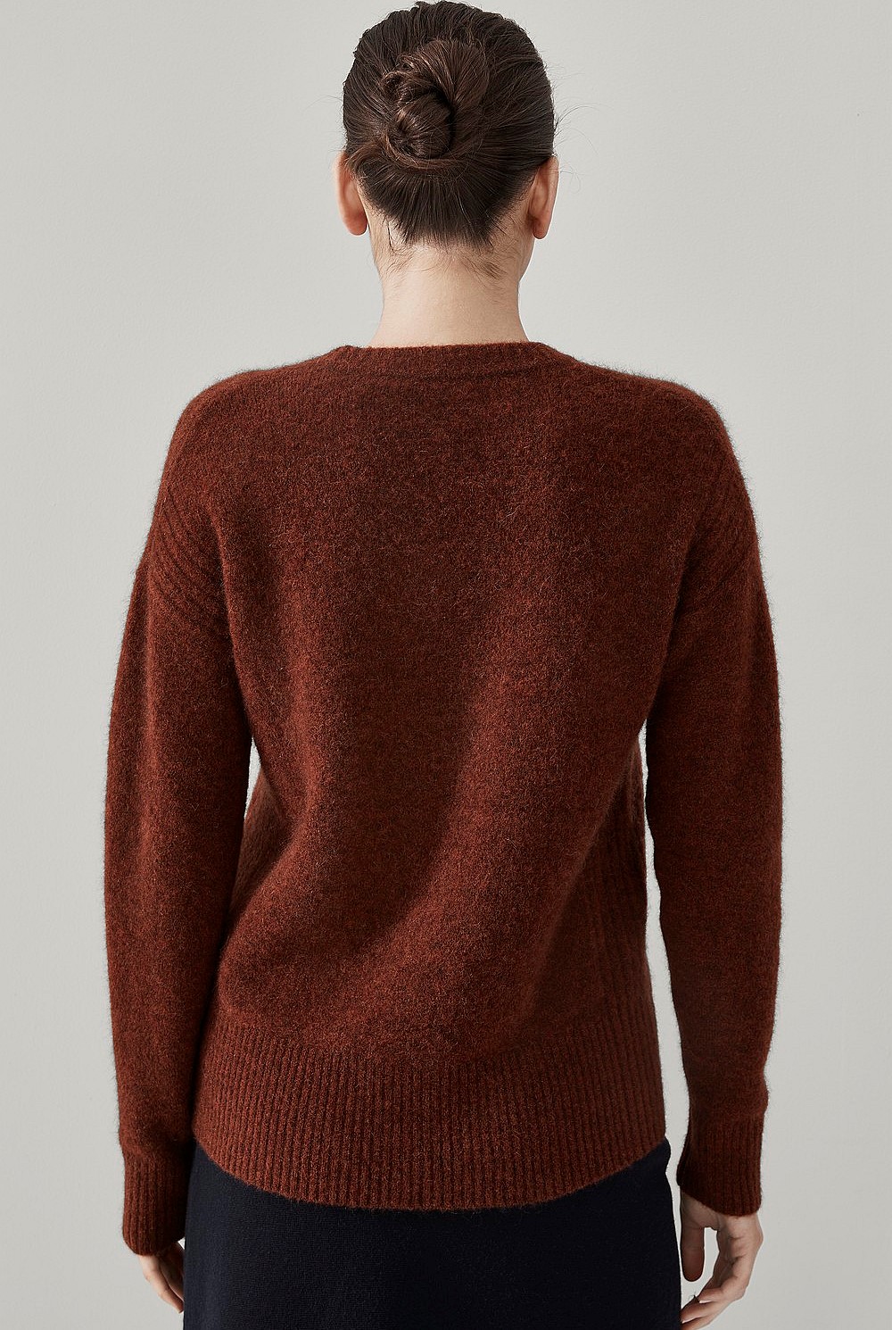 Chocolate Alpaca Rib Detail Knit - WOMEN Knitwear | Trenery