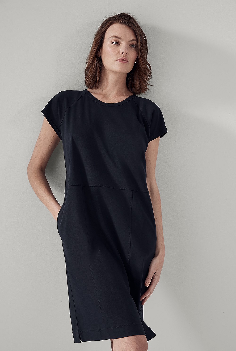 Night Sky Cotton Interlock Panel Detail Dress - WOMEN Dresses | Trenery