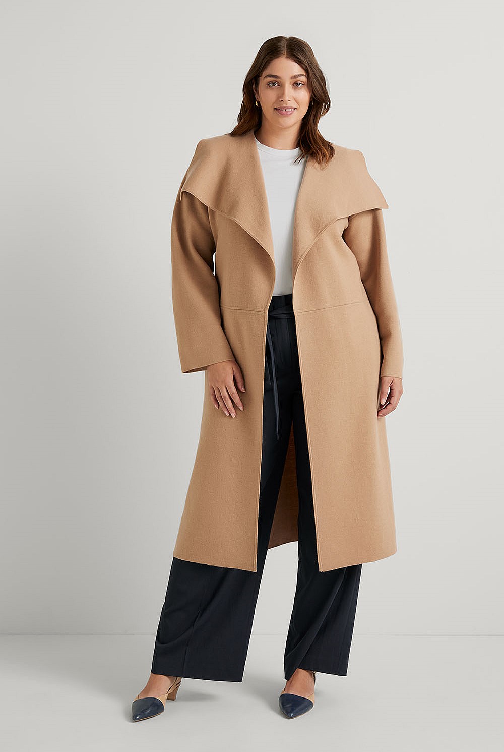 Camel Double Knit Waterfall Cardigan - WOMEN Knitwear | Trenery