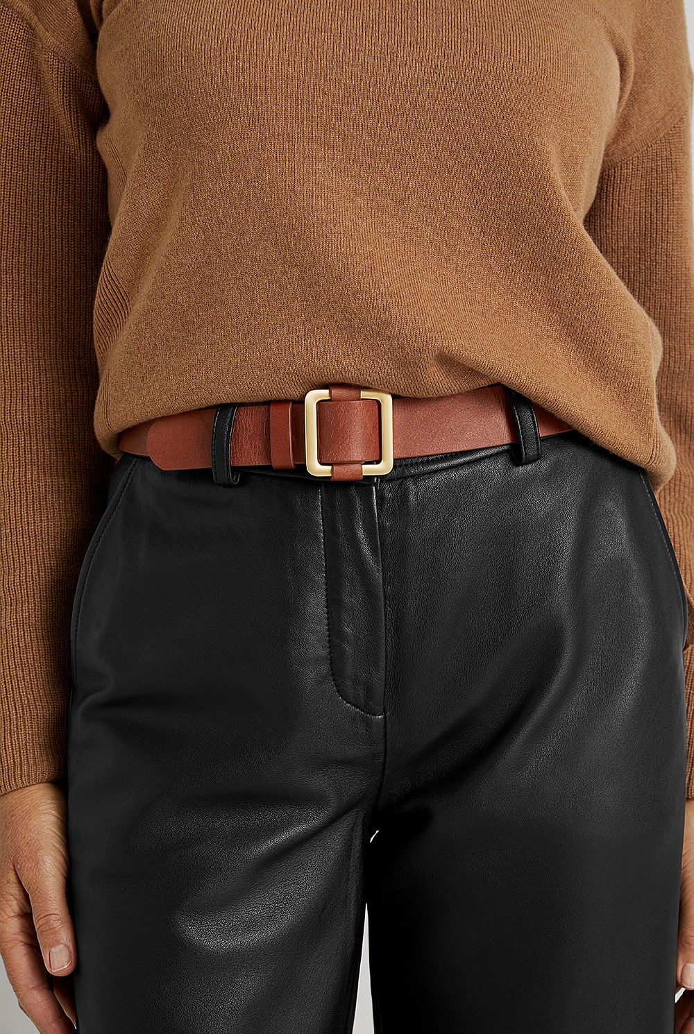 Caramel Leather Clean Belt - WOMEN Belts | Trenery