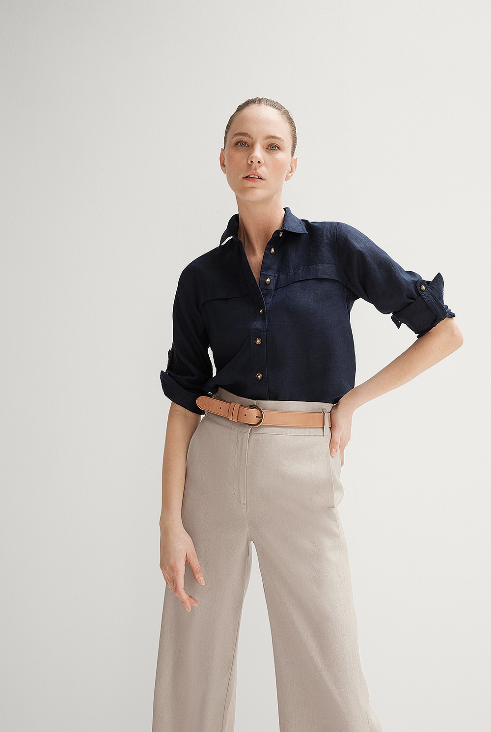 Night Sky Linen Tab Sleeve Shirt - WOMEN Shirts | Trenery