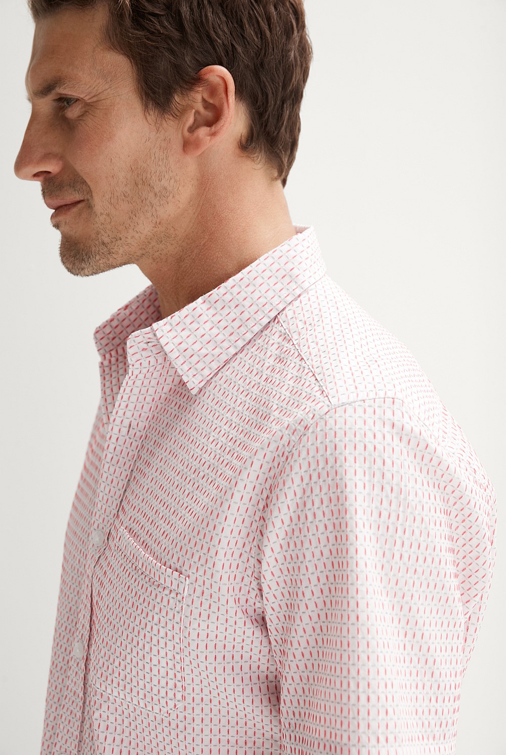 White Regular Fit Cotton Dobby Check Short Sleeve Shirt - MEN Shirts ...
