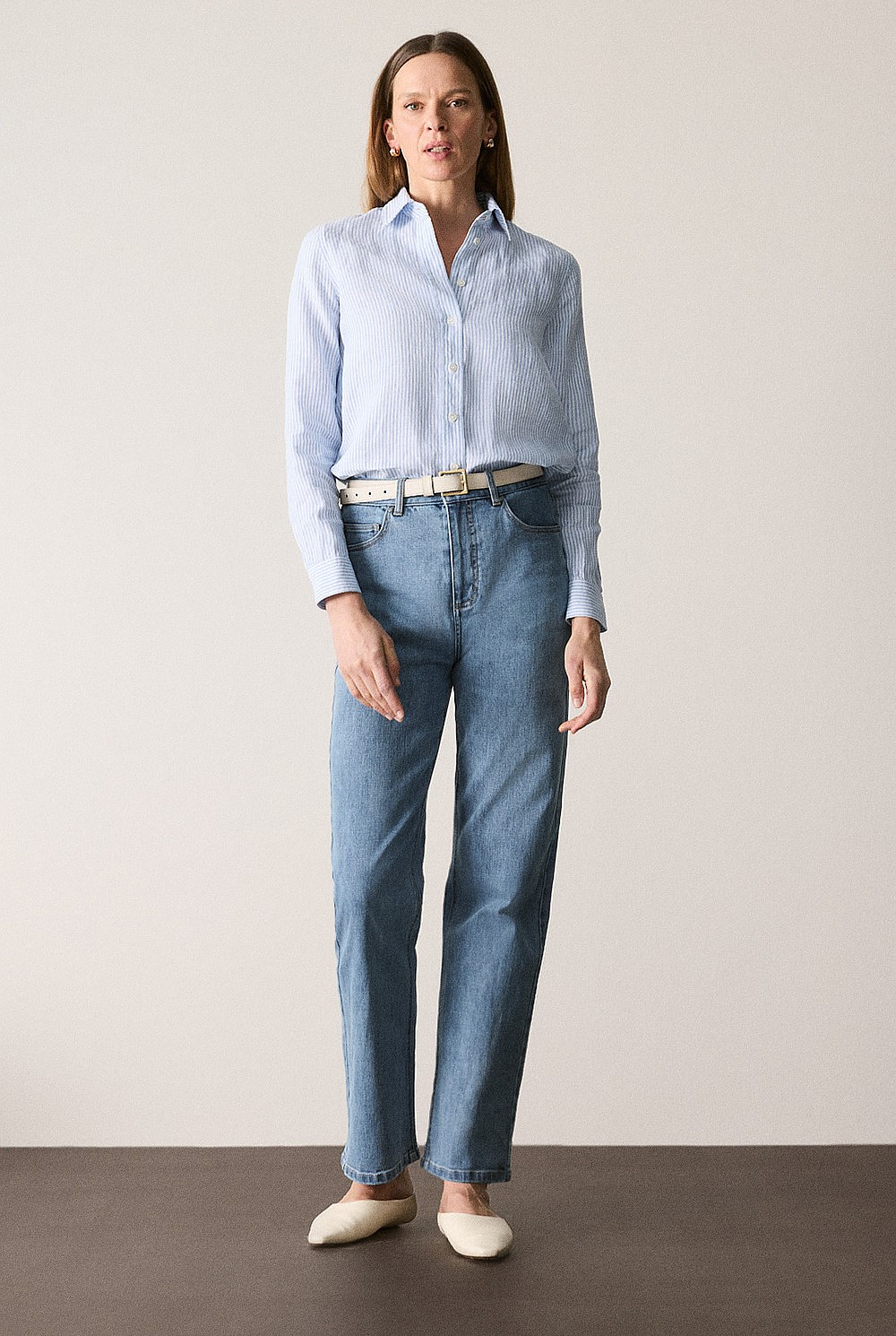 Periwinkle Blue Yarn Dyed Linen Stripe Classic Shirt - WOMEN Shirts ...