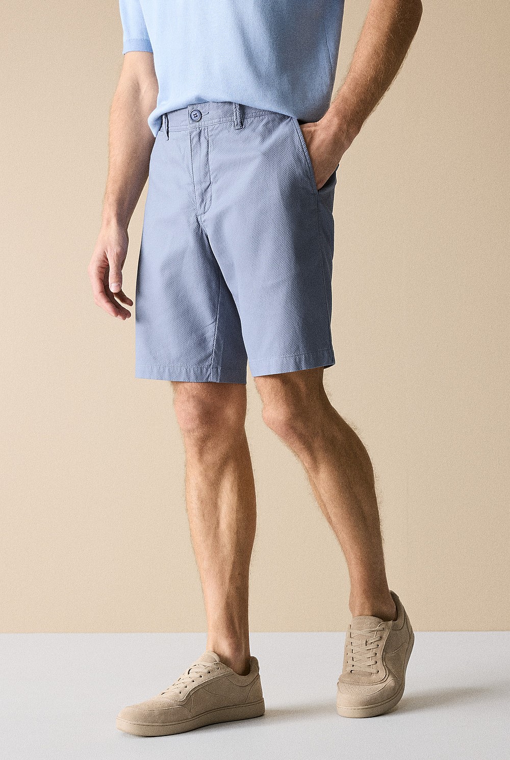 Slate Blue Textured Longline Short - MEN Shorts | Trenery