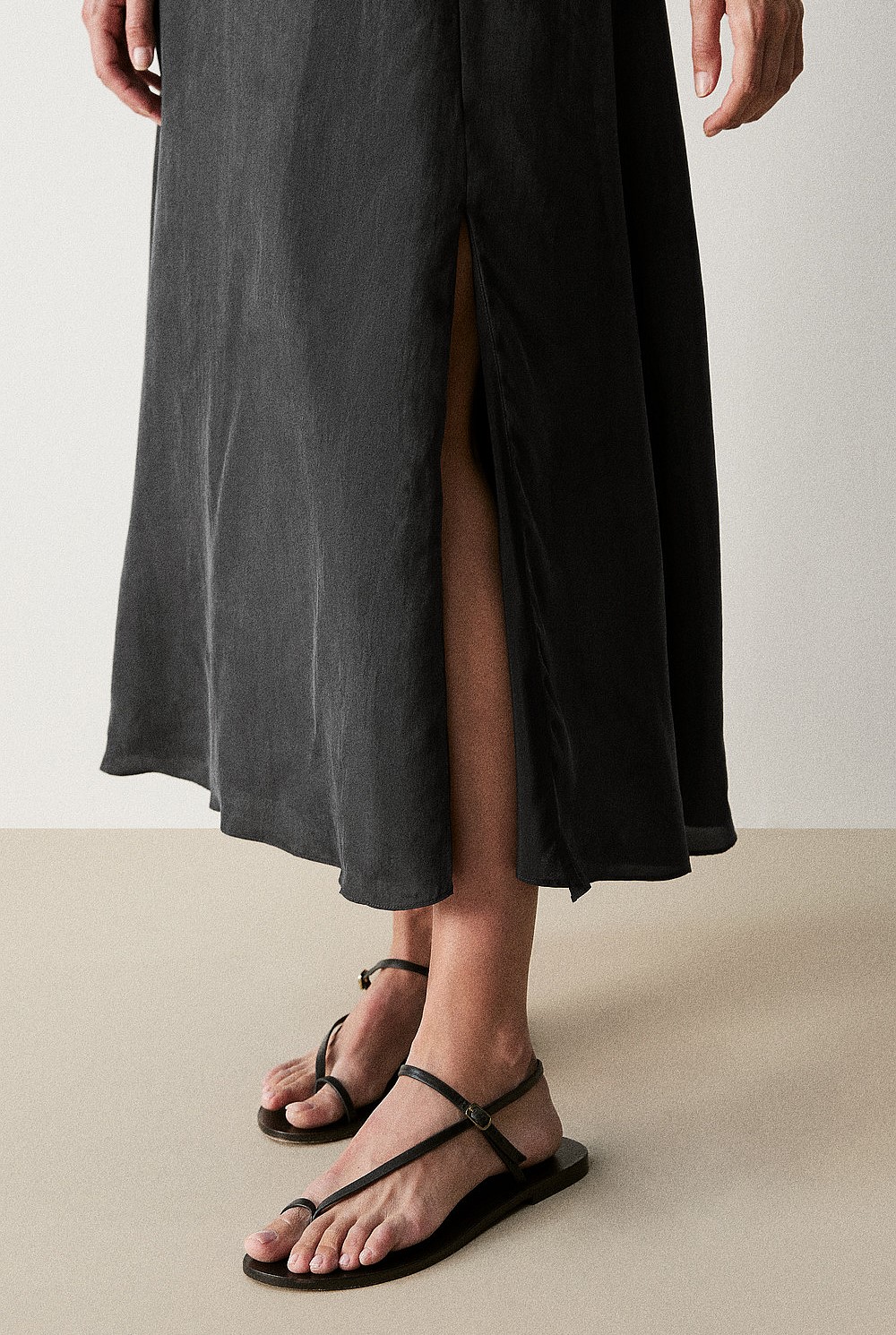 Black Lyocell A-Line Midi Skirt - WOMEN Skirts | Trenery