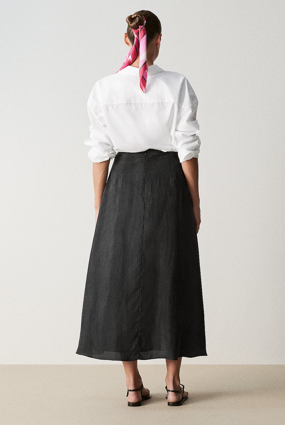 Black Lyocell A-Line Midi Skirt - WOMEN Skirts | Trenery