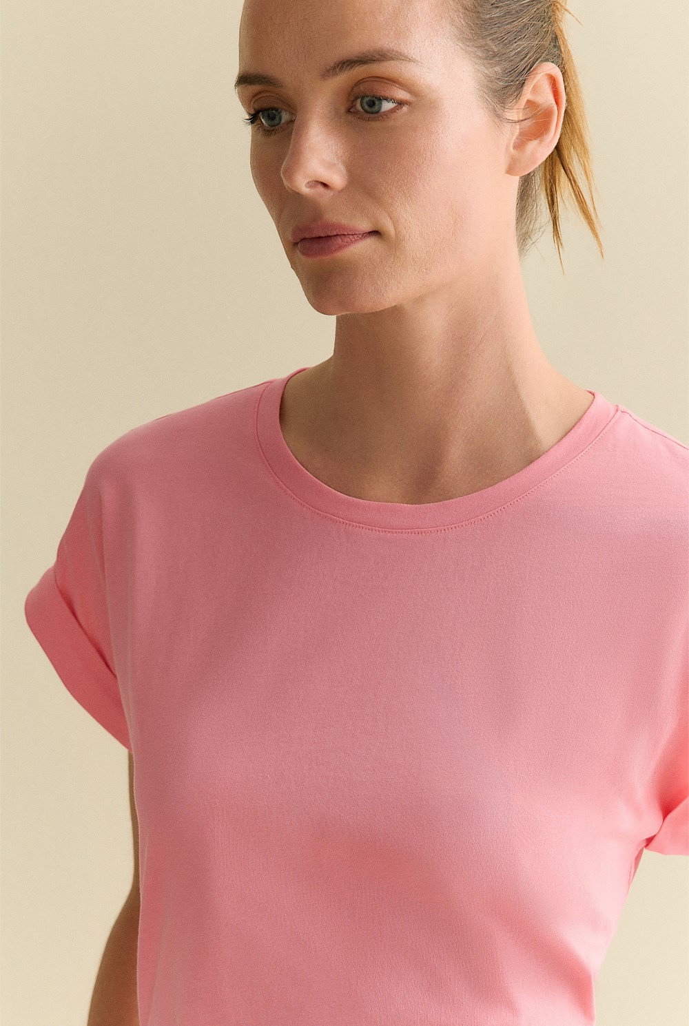 Pink Grenadine Pima Cotton Cuff Sleeve T-shirt - WOMEN T-Shirts & Tops ...