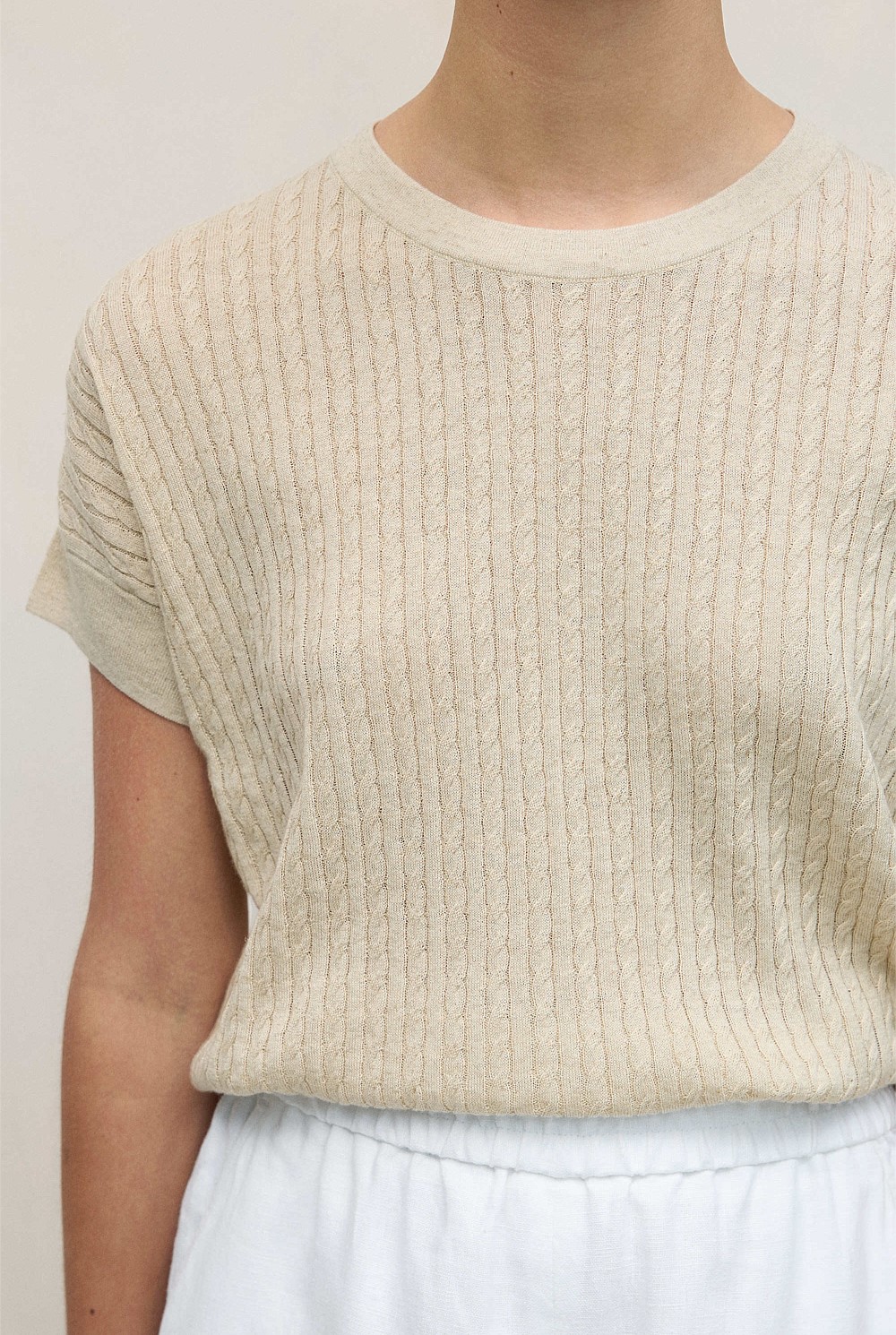 Flax Linen Cotton Cable Knit T-shirt - WOMEN T-Shirts & Tops | Trenery