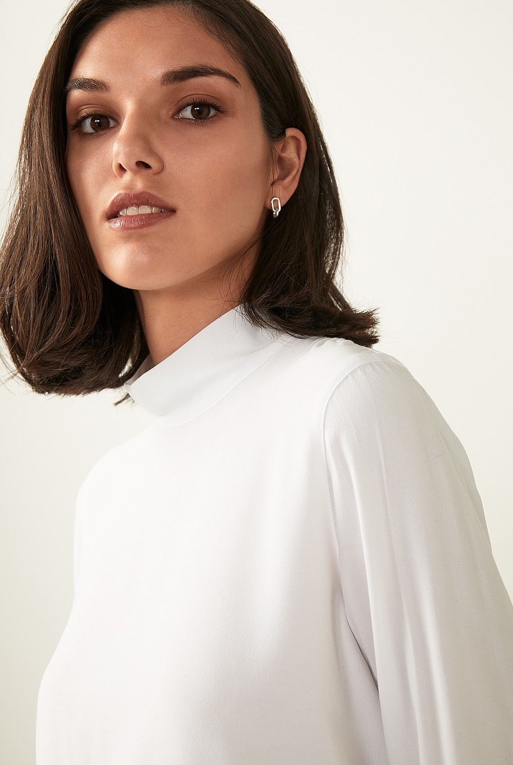 White Mock Neck Button Top - WOMEN Shirts | Trenery