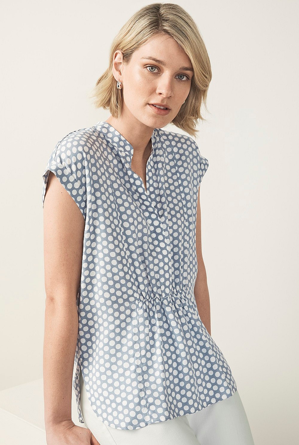 Storm Grey Modal Gathered Front Spot Top - WOMEN Shirts | Trenery