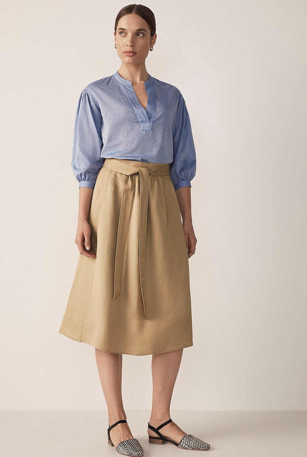Chestnut Viscose Linen Tie Skirt - WOMEN Skirts | Trenery